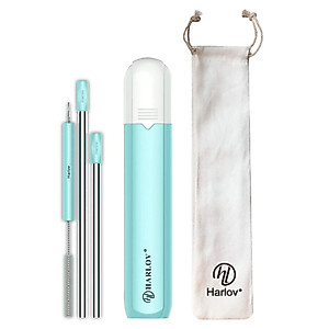 STAINLESS STEEL 3-WAY PERSONAL POCKET STRAW, Reusable, Portable, 3 Sizes, Stainless-Steel Drinking Straws, with Silicone Connecting Sleeve, Cleaning Brush, and Carrying Case for Personal Use