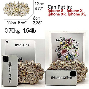 Boutique De FGG Elegant Flower Clutch Evening Bags for Women Wedding Party Crystal Purse and Handbags (Small,Gold&Silver)