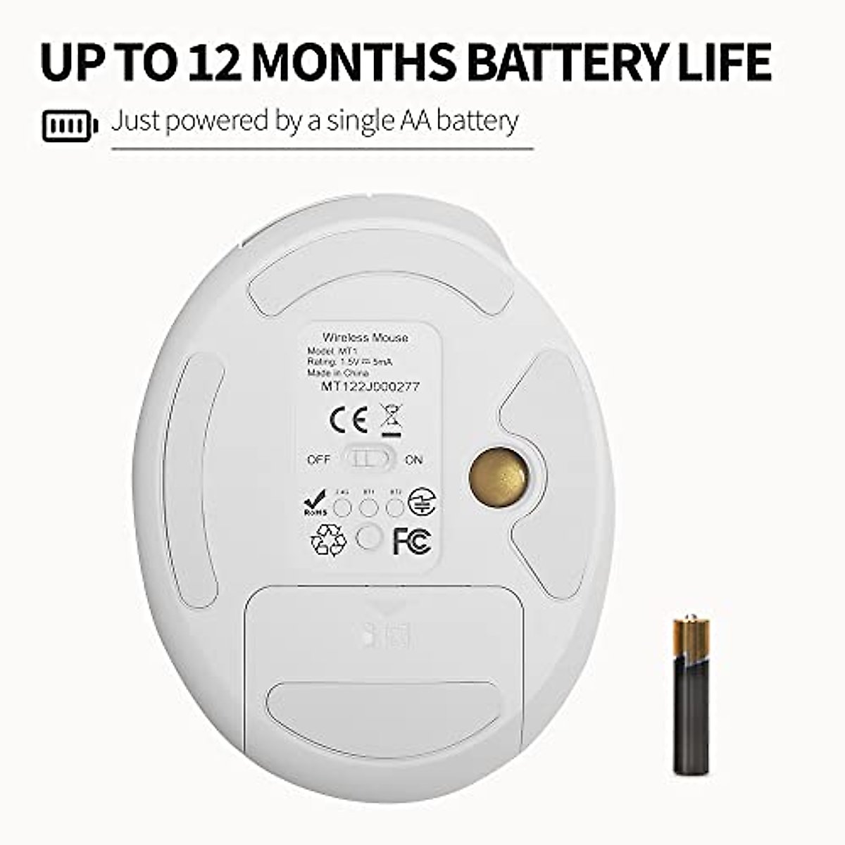 DeLUX Bluetooth Trackball Mouse, Wireless Ergonomic Rollerball Mouse with 2400DPI, Smooth Easy Thumb Control, 3 Devices Connection, Compatible for Windows, PC, Mac (MT1-White)