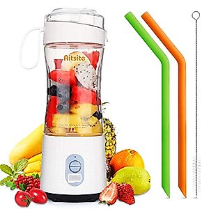 Aitsite Portable Blender, USB Rechargeable Personal Size Juicer Cup with 2 Straws, blend jet blenders portable with 6 3D Blades Fruit Mixer for Home,Travel, Office, Outdoors -White.