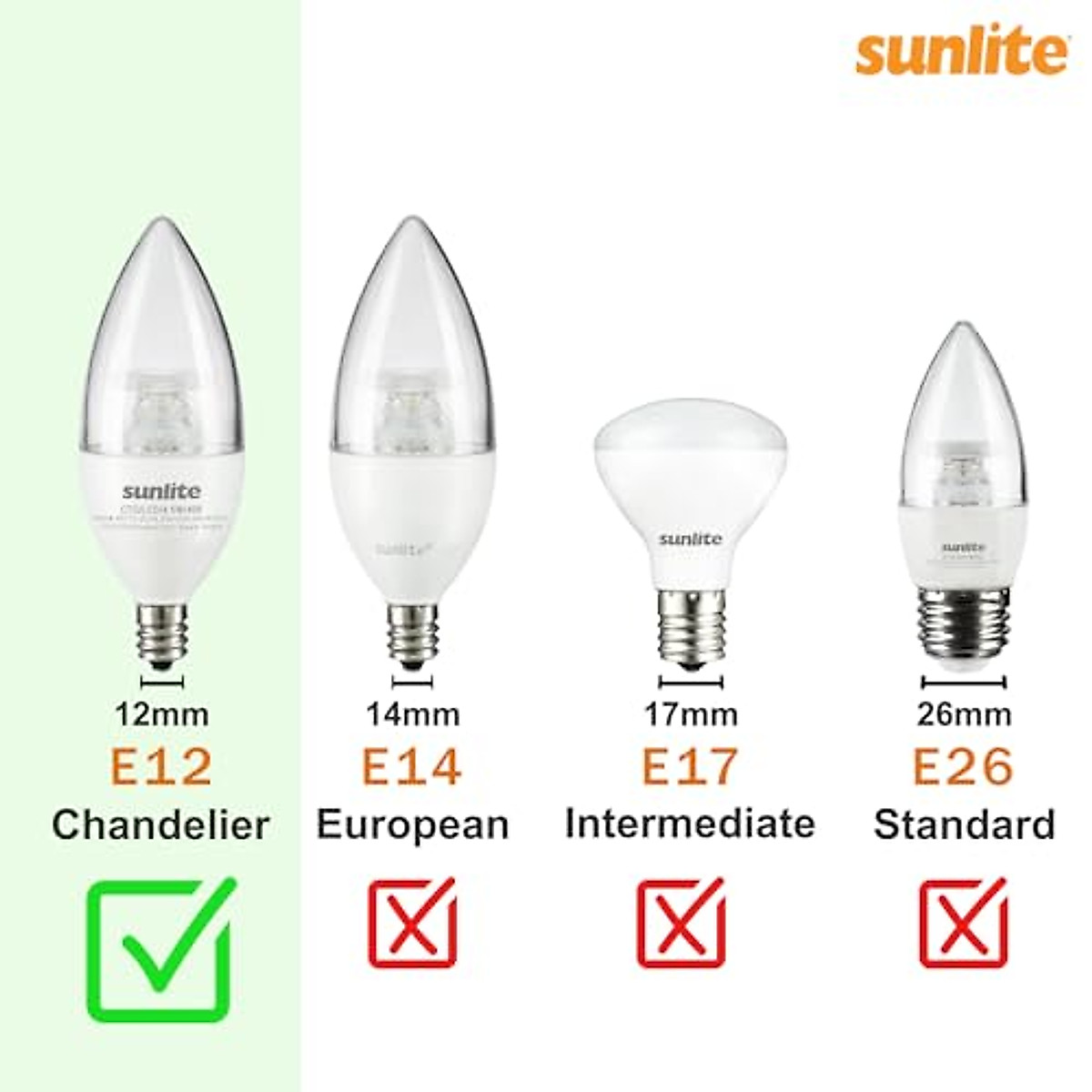 Sunlite 01059 7C7 Incandescent Bulb, 7 Watt, Candelabra E12 Base, C7 Small Night Light, Colored Bulb, White, 12 Count