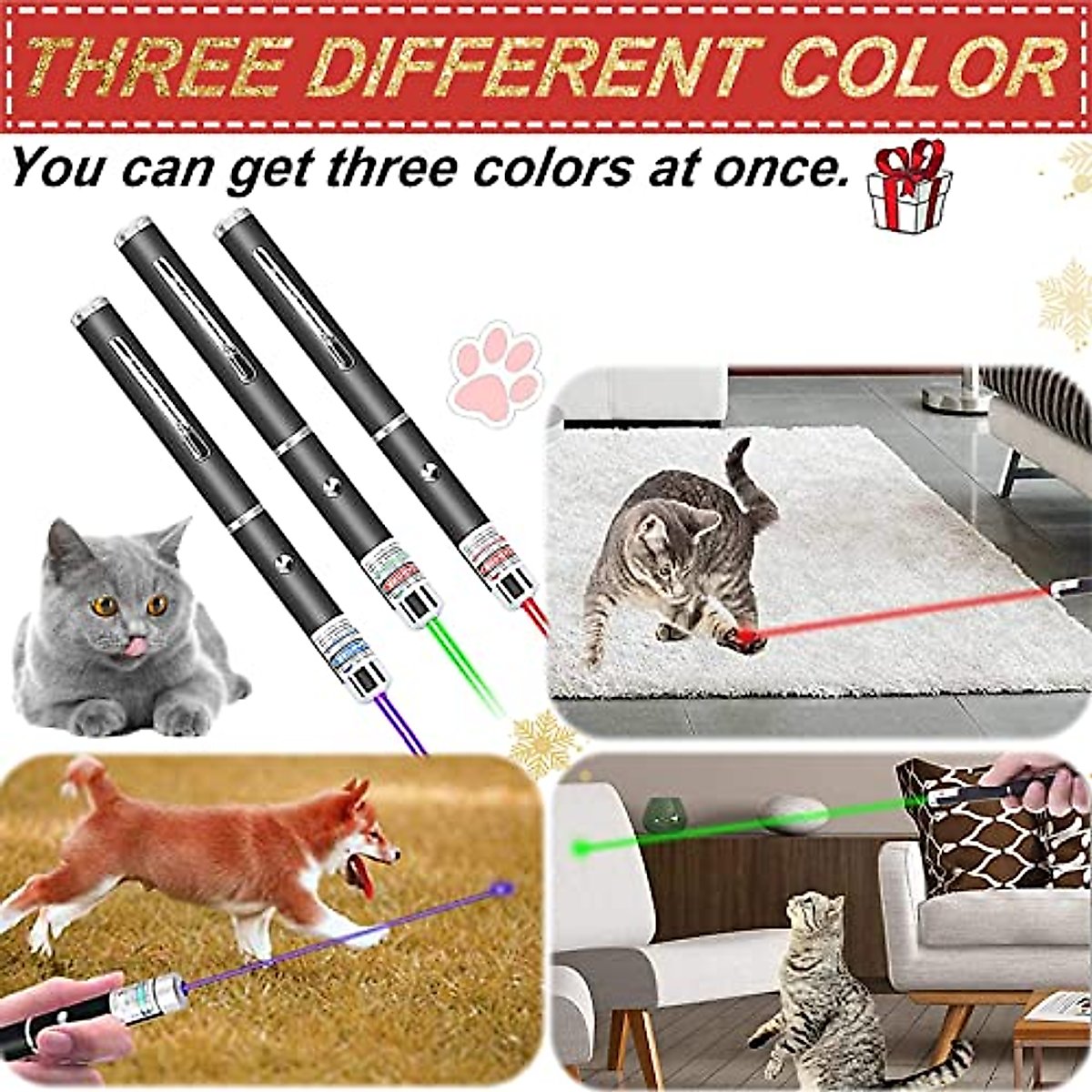 MEUSNO Laser Pointer, Laser Pointer Cat Toys for Indoor Cats, 3 Pack Laser Pointer Pen for Cats Dogs Pet Laser Toy Indoor Interactive Chase Cat Toy Lazer Pointer Pen Tease Cat Laser Light 9343