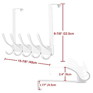 SKOLOO Over The Door Hook Rack, 5 Door Hanger Hooks for Clothes Towels Coat, Over The Door Coat Rack (White)