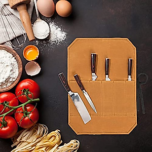 Knife Roll Bags, 16oz Waxed Canvas Knife Holder (5 Slots & Specialized Anti Cutting Fabric), Multi-Purpose Knife Pouch with Tie Rope, Khaki