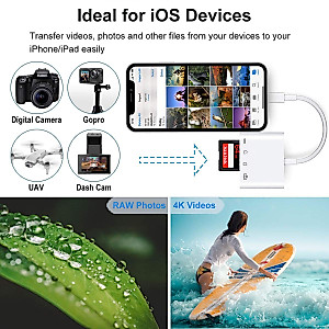 A-BST SD Card Reader Micro SD/SD Card Adapter 4 in 1 Trail Game Camera Card Viewer Reader 3.0 USB OTG Cable Compatible for iPhone/iPad Plug and Play