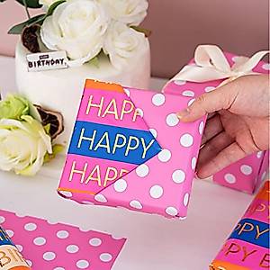 RUSPEPA Reversible Wrapping Paper Roll - Birthday Pink Pattern Great for Birthday, Party, Baby Shower - 17.5 Inches X 32.8 Feet