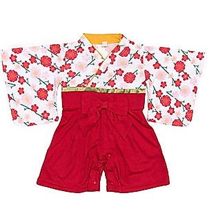KYOETSU Baby Girls Kimono Rompers Hakama Coverall (3M(Japanese Size 60), Plum Off-White)