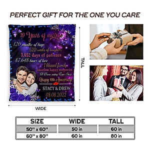 Custom Photo 10th Wedding Anniversary Blanket Gifts for Couples, 10 Years of Marriage Throw Blankets for Husband Wife, Personalized Happy 10th Anniversary Blanket Gifts for Him Her