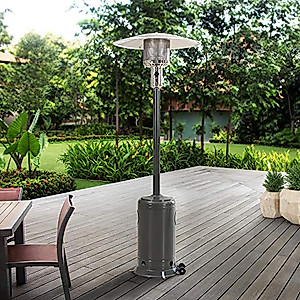 Sunjoy 47,000 BTU Avanti Outdoor Portable Propane Heater for Patio and Garden with Safety Auto Shut Off Valve and Wheels, Gray