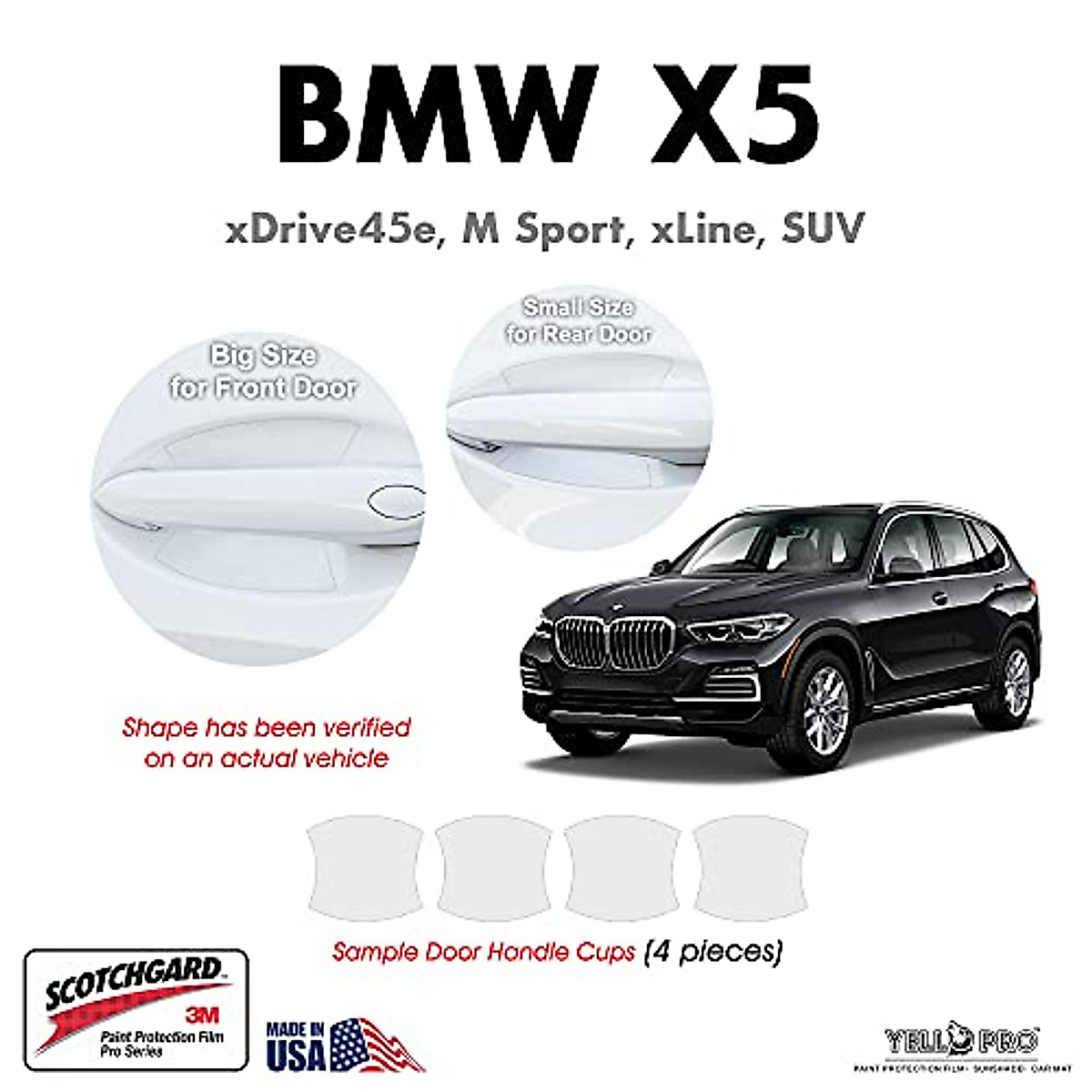 YelloPro Custom Fit Door Handle Cup 3M Scotchgard Anti Scratch Clear Bra Paint Protector Film Cover Self Healing PPF Guard Kit for 2019 2020 2021 2022 2023 BMW X5 SUV