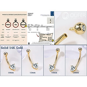 OUFER Gold Belly Button Rings, 14K Solid Gold Heart Shaped Belly Rings, Internally Threaded Belly Button Piercing, Clear CZ Belly Piercing Jewelry, Navel Rings-10MM
