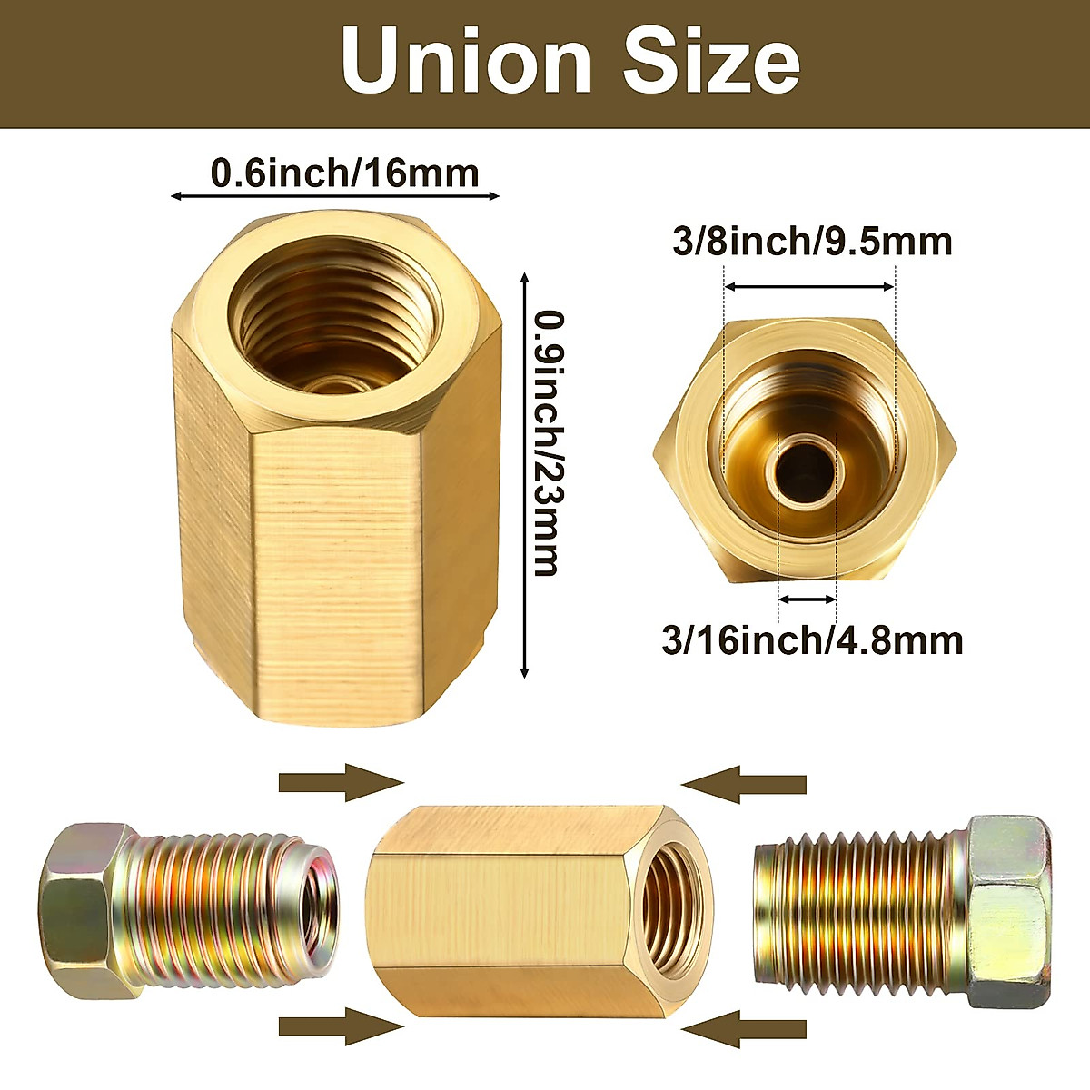 Frienda 12 Pieces 3/8 Inch-24 Threads Brake Line Fittings Assortment for 3/16 Inch Tube (4 Unions, 8 Nuts)