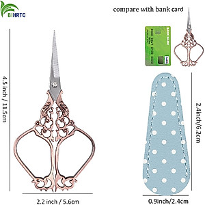 BIHRTC 4.5inch Embroidery Scissors Cross Stitch Scissors with Leather Scissors Cover Stainless Steel Sharp Pointed Tip Sewing DIY Tool for Needlework Artwork Sewing Handicraft