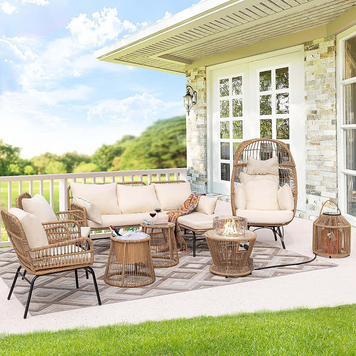 RADIATA Boho Patio Furniture Sets Outdoor Conversation Wicker Bistro Sectional Sofa and Chair Sets for Backyard, Porch, Deck, Garden (9pcs)