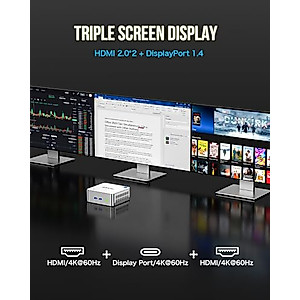 GMKtec Mini PC Intel i5-12450H(Turbo 4.4 GHz) 32GB DDR4 1TB M.2 NVMe SSD, Windows 11 Pro Mini Computers, USB 3.2, Type-C/WiFi 6, BT5.2, RJ45 2.5G/ 4K Triple Display Desktop PC