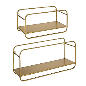 Kate and Laurel Emerline Midcentury Shelf Set, Set of 2, Gold, Decorative Modern Shelves for Storage and Display