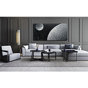 Landswaydecor Black and Grey Wall Art Moon Surface Canvas Oil Painting Home Decor Hand Painted Modern Textured 3D Artwork for Bedroom Living Room
