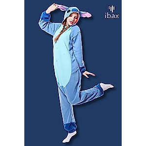 IBAX® Polar Fleece Adult Animal Onesie Pajama. Adult onesie costume. Animal onesies for adults. Halloween onesie adult. (US, Alpha, X-Large, Regular, Regular, ST Blue)