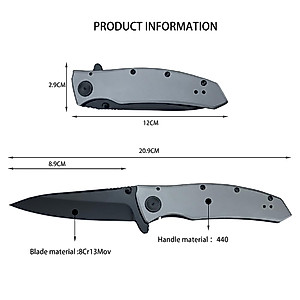 Goshawk EDC Folding Pocketknife, 2.67" 440C Steel Plain Edge Blade Stainless Steel Handle, Assisted Opening, Frame Lock,Tactical knife for Camping, hunting (3.5 inch)
