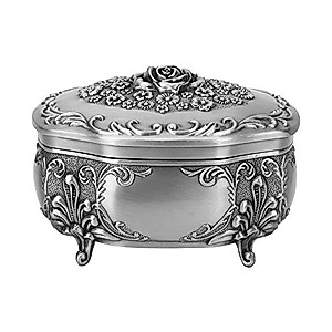 ZZYINH AN207 Vintage Jewelry Box Oval Shaped with Antique Carved Flower Necklace Earring Storage Organizer Jewelry Dispaly Holder Small Jewelry