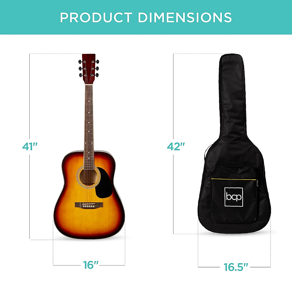 Best Choice Products 41in Full Size Beginner All Wood Acoustic Guitar Starter Set w/Case, Strap, Capo, Strings, Picks - Sunburst