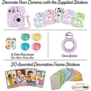 Fujifilm Instax Mini 12 Instant Camera with Case, 40 Fuji Films, Decoration Stickers, Frames, Photo Album and More Accessory kit (Lilac Purple)