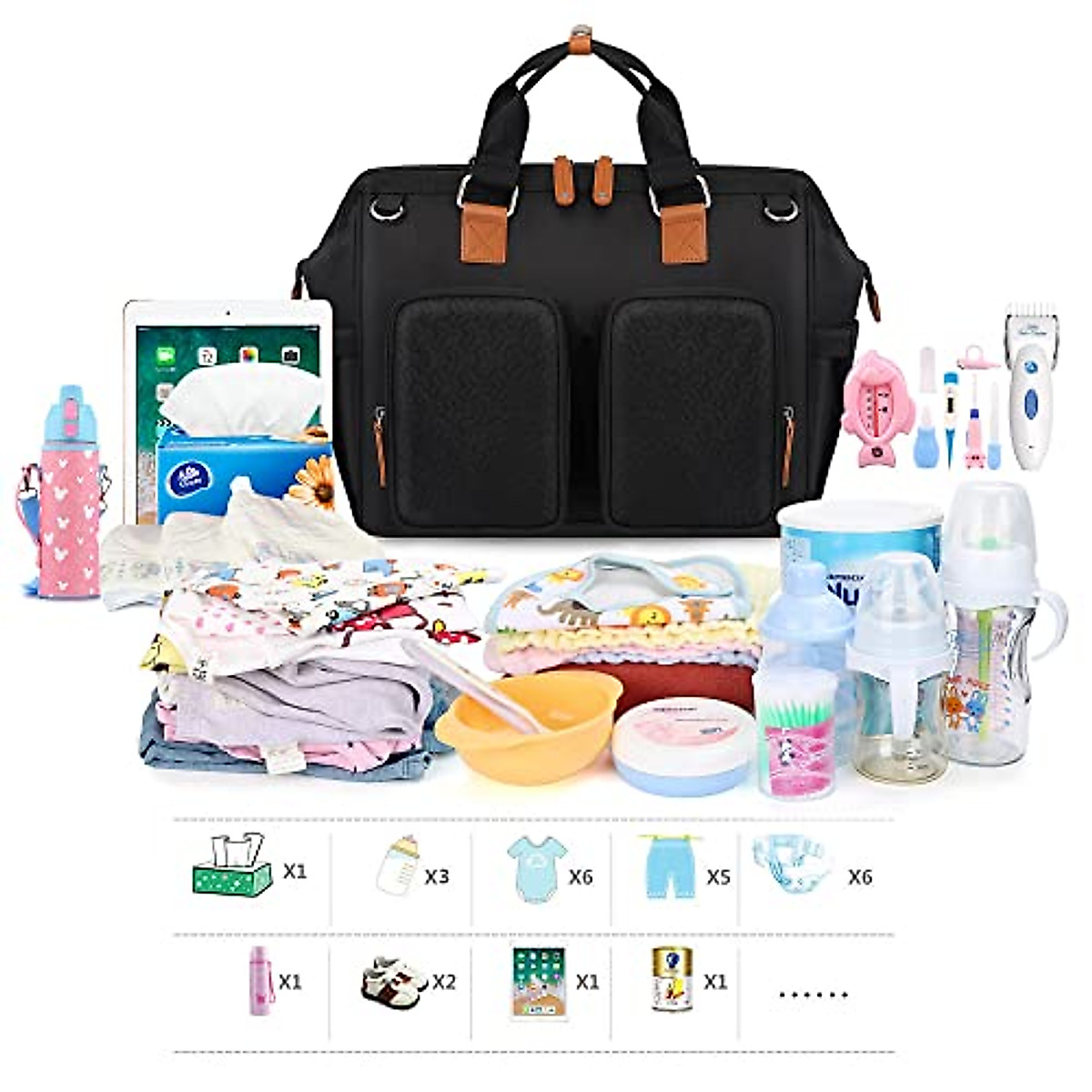 Pomelo Best Diaper Bag Tote Nappy Changing Bags Unisex Baby Bags for Boys Girls Multifunction Waterproof Travel Diaper Bag Organizer with Diaper Pouch, Changing Pad and Stroller Straps