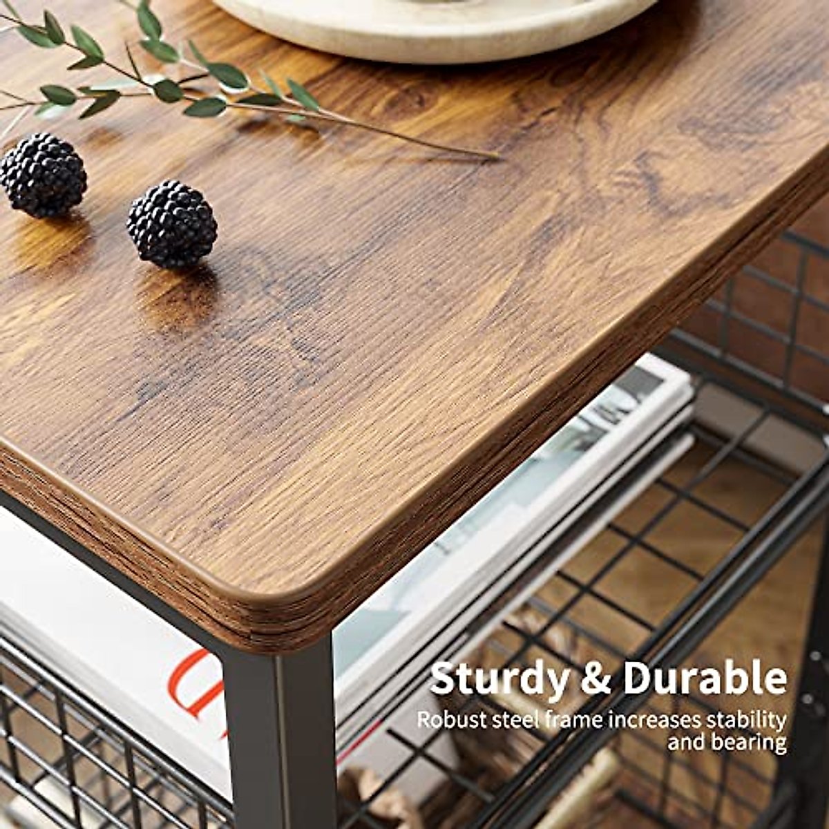 CubiCubi End Table, Small Side Table Nightstand with Storage Shelf for Living Room Bedroom, 3-Tier Sofa Table with Metal Frame, Deep Brown