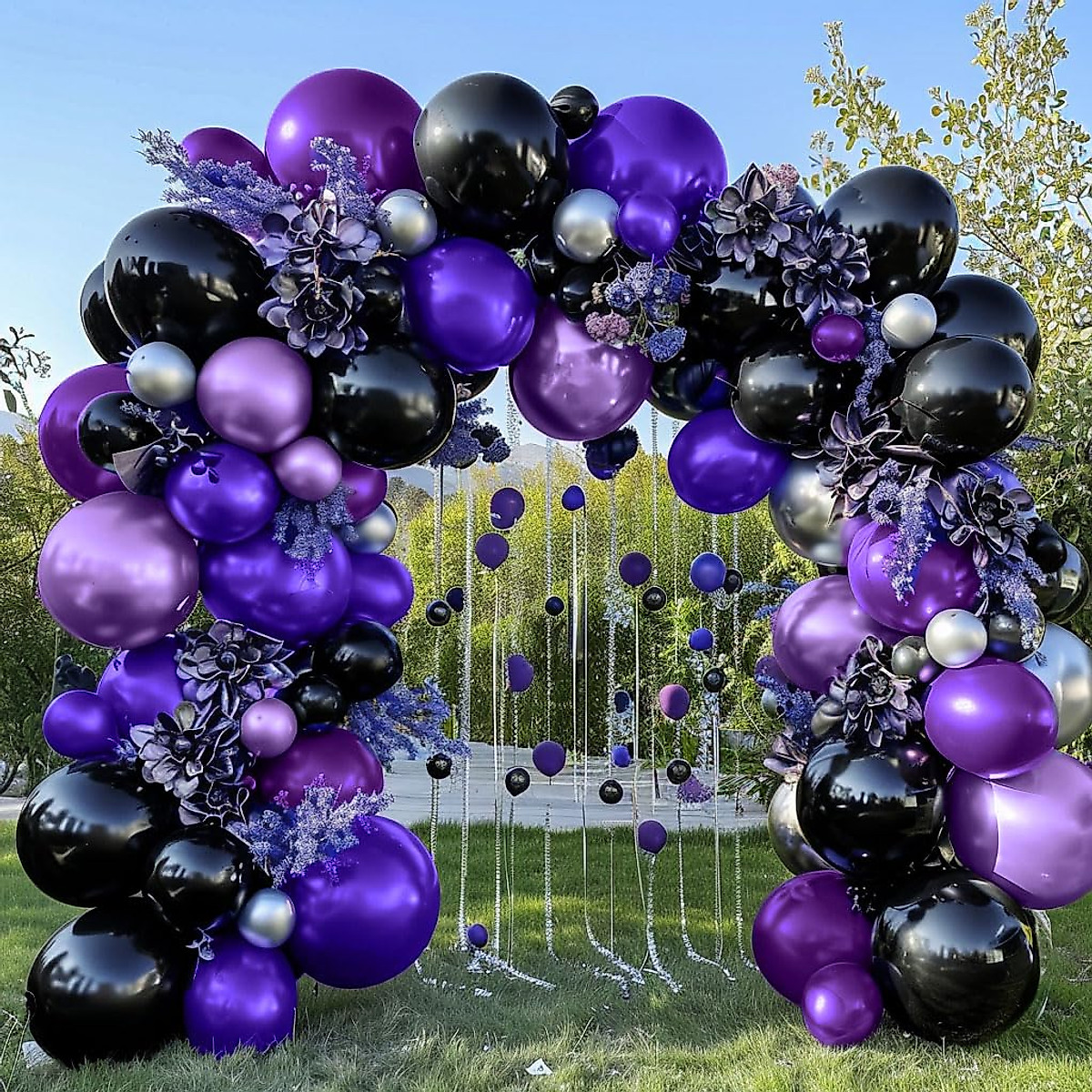 Purple Black Silver Balloon Garland - Double Stuffed Dark Purple Black Balloons Metallic Purple Silver Balloons Lavender Lilac Balloon Arch Kit for Birthday Baby Shower Anniversary Wedding Party Decor