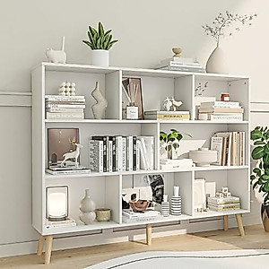 VICLLAX Wood 3 Tier Storage Shelf, 8 Cubes Free Standing Bookshelf with Legs, Display Bookcase for Living Room, Bedroom, Kids Room, Office, White