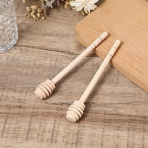 Qianyu 2 Pcs Wooden Honey Mixing Stirrers 6 Inch / 15cm Mini Reusable Wooden Dipper Sticks Server for Honey and Syrup Jar Dispense Drizzle Jam Honey Dippers Spoons Honeycomb Sticks