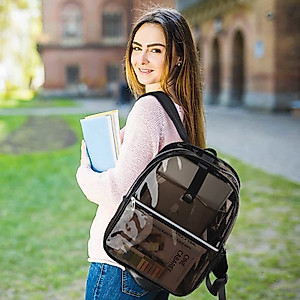 Woddtery Clear Backpack, Heavy Duty PVC Transparent Backpack, See Through Backpacks for School, Work,Stadium,Travel,Security,Festival,College Black…