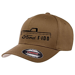 1967-1972 Ford F100 Pickup Truck Outline Design Flexfit 6277 Athletic Baseball Fitted Hat Cap Coyote L/XL