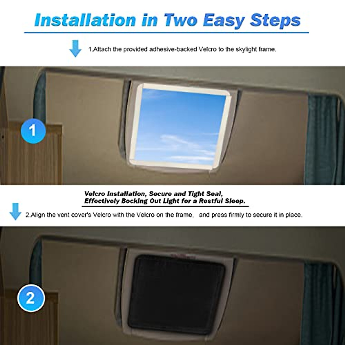 Safoner RV Roof Vent Skylight Insulator Cover, Sun Blackout Fabric for Camper (16 x 16 inch)- Black