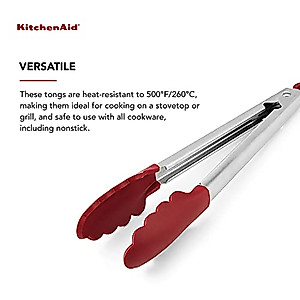 KitchenAid Silicone Stainless Steel Tongs, 12 Inch, Red