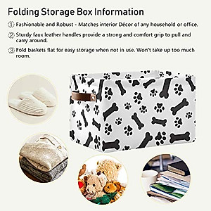 senya Large Foldable Storage Bin, Cute Pet Dog Bones Paws Footprints Fabric Storage Basket Organizer Bag with Handles 15 x 11 x 9.5 inch