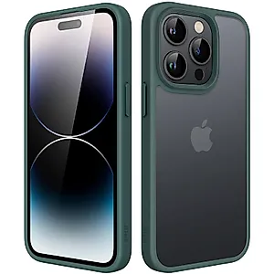 JETech Matte Case for iPhone 14 Pro 6.1-Inch, Shockproof Military Grade Drop Protection, Frosted Translucent Back Phone Cover, Anti-Fingerprint (Dark Green)