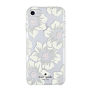 Kate Spade New York Phone Case|For Apple iPhone 8, iPhone 7, iPhone 6S, and iPhone 6|Protective Phone Cases with Slim Design, Drop Protection,and Floral Print-Hollyhock Cream/Blush/Crystal Gems/Clear