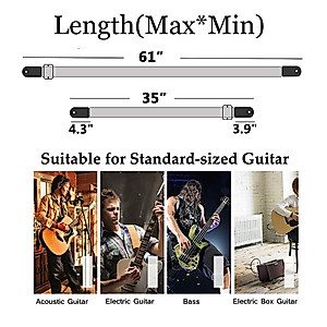 Guitar Strap for Acoustic, Electric Guitars with Suede Leather Ends, Includes 2 Safety Locks, 1 Leather Guitar Strap Button