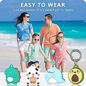 Air tag Necklace with Adjustable Length, Cute Cartoon Airtags 4 Pack Holder Soft Silicone Skin-Friendly Apple Airtags Case for Kids with Key Ring, Screen Protector