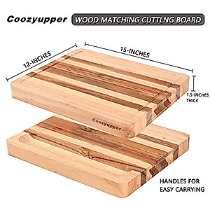 Large Acacia Oak Wood Cutting Board for Kitchen Multipurpose Chopping Board with Juice Groove & Built-in well for Meat, Cracker, Vegetables and Cheese, 15 x 12 x 1.5 Inch