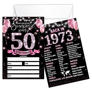 90th Birthday Party Invitation Card - Rose Gold Invites with Back In 1933 Poster Printing On The Back Double-Sided Fill-in Invites - 20 Cards with Envelopes for Party Favors - sr-09