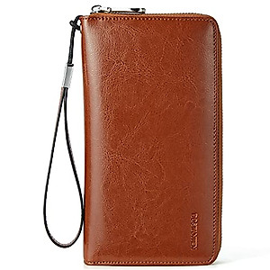 BOSTANTEN Leather Wallet for Women RFID Blocking Zip Around Credit Cards Holder Phone Clutch Brown