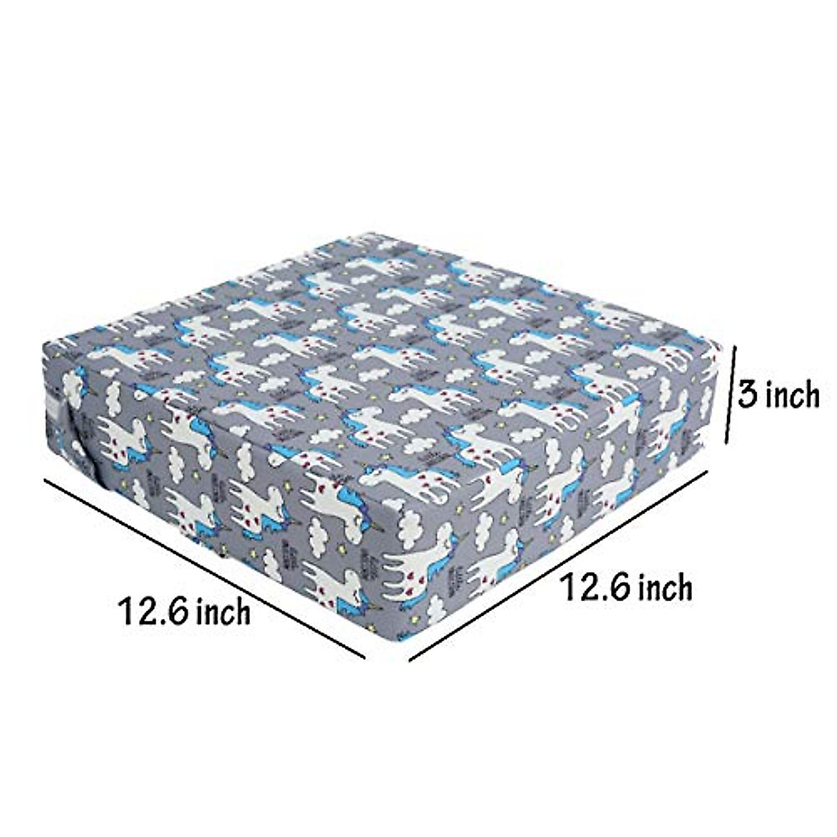 Mornenjoy Toddler Booster Seat Cushion for Dining Table,Chair Increasing Cushion for Children,Highchair Booster Cushion Washable Cloth Square Kids Seat Cushion with Straps (Unicorn Blue)