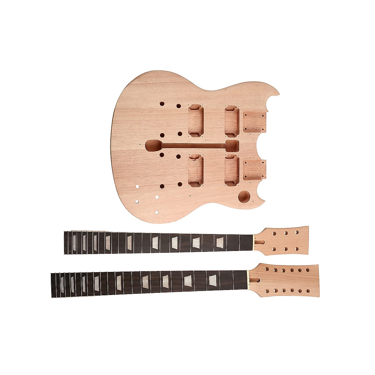 Fistrock DIY Electric Guitar Kit Double Neck Guitar Kits Beginner Kits 12 String Right Handed with Mahogany Body Mahogany Neck Rosewood Fingerboard Chrome Hardware Build Your Own Guitar.