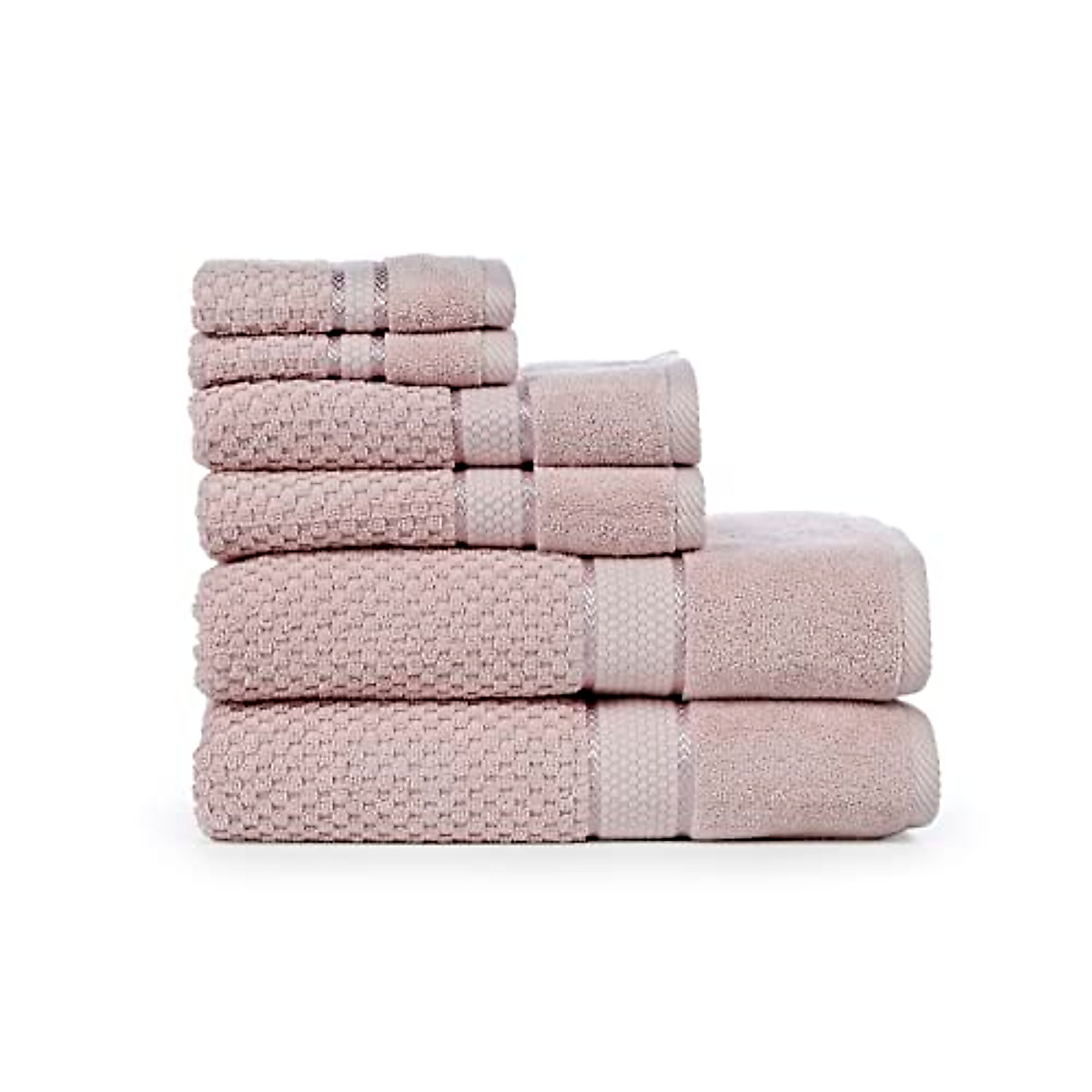 Ample Decor 100% Cotton 6 Pcs Bath Towel Set, Luxury Bath Towels for Bathroom - 2 Bath Towels, 2 Hand Towels, 2 Washcloths - Soft Pink