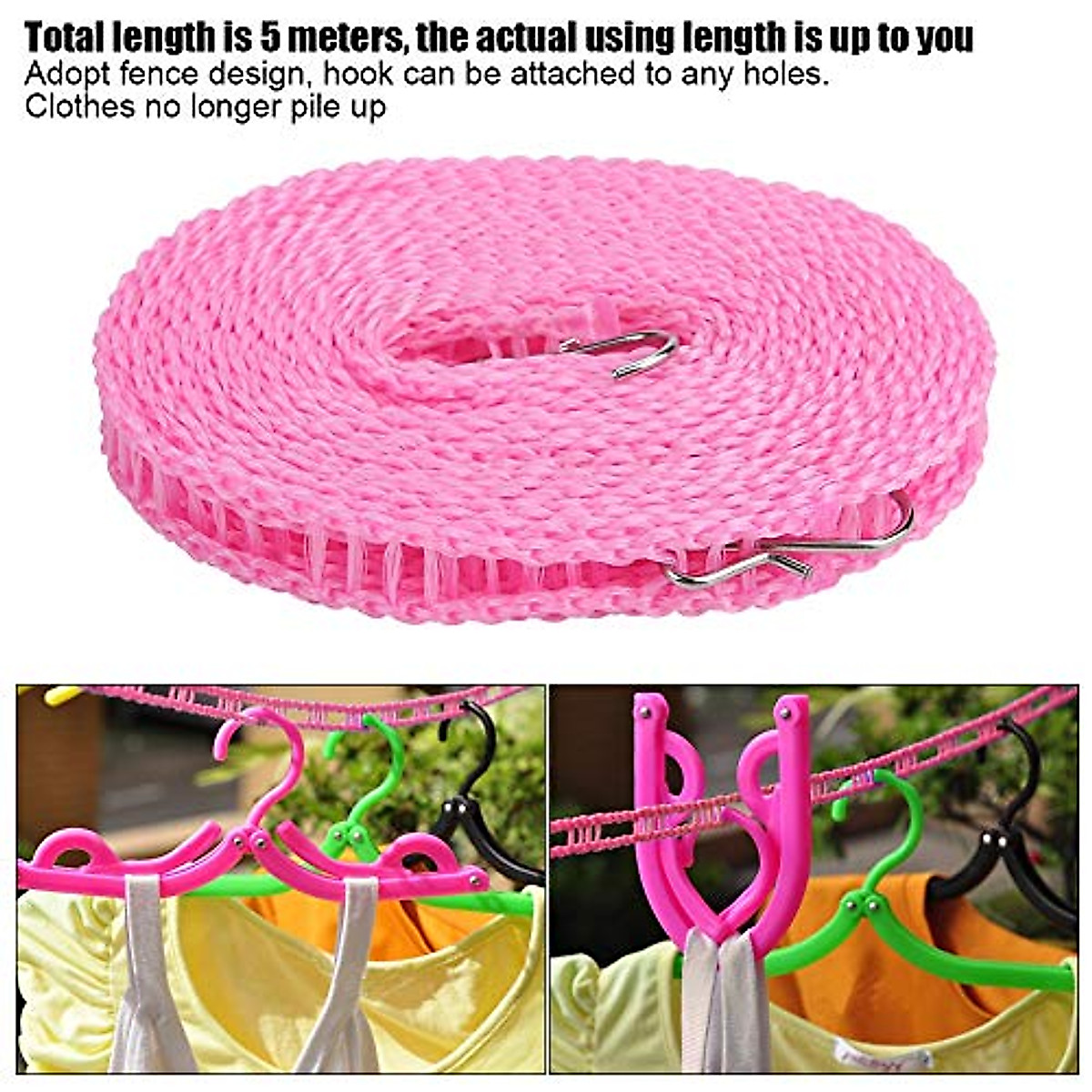 Bnineteenteam 2pcs Clothesline,Clothes Drying Rope Windproof Travel Clothesline for Indoor Outdoor Laundry Clothesline for Camping Travel & Home Use (2pcs-Pink)