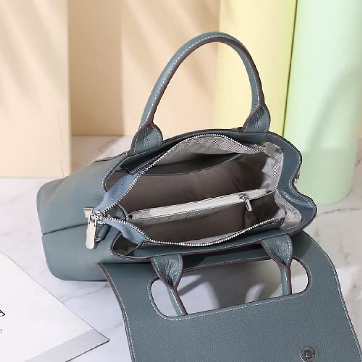 Genuine Leather Women's Fashion Handbags Convertible Satchel Handbag Cross-body Shoulder Bags (Off-white)