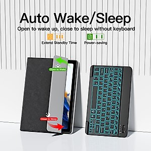 JUQITECH Backlit Keyboard Case for Samsung-Galaxy-Tab A8 10.5 2022 Smart Soft Case with Bluetooth Keyboard for Galaxy Tab A8 10.5" SM-X200/X205/X207 Detachable Wireless Keyboard Tablet Cover, Black