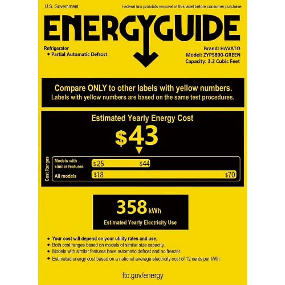 Havato 3.2 Cu.Ft Mini fridge with Freezer, Double Door Compact Refrigerator, Retro Mini Refrigerator for Dorm, Office, Bar, RV, Bedroom, (Green)